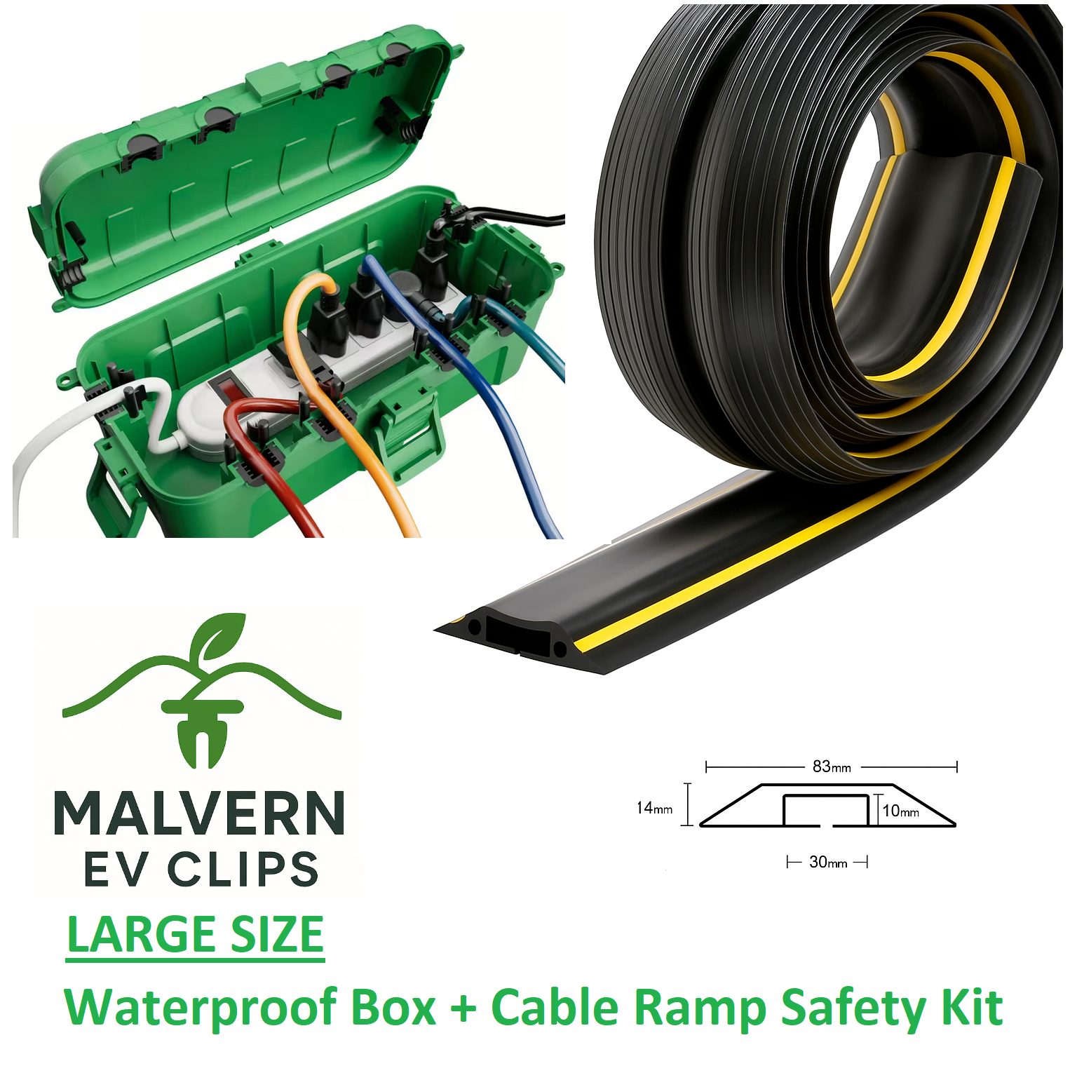 EV Charging Cable Ramp 2 m + Large Waterproof Plug Box Outdoor Safety ...