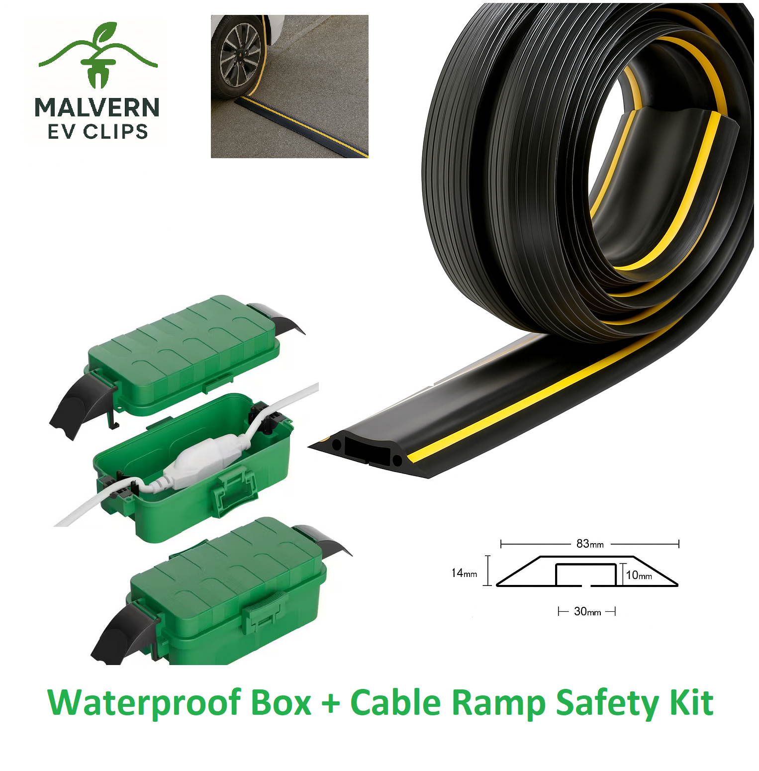 EV Charging Cable Ramp 1 m + Waterproof Plug Box Outdoor Safety Protec ...